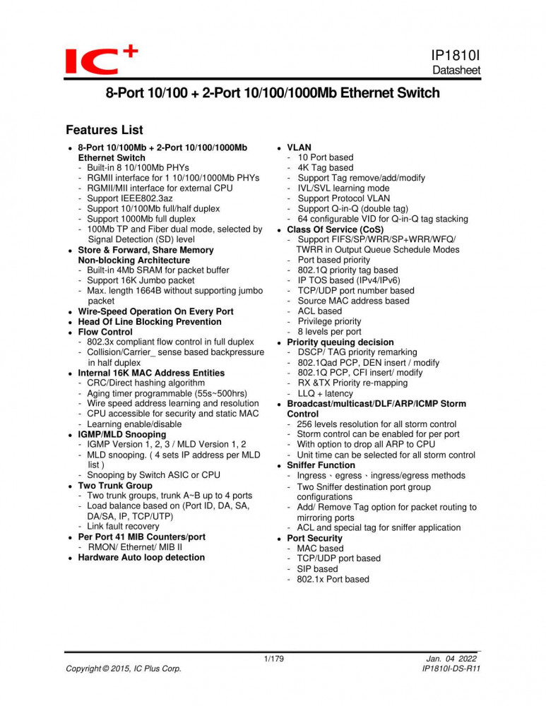 IP1810I datasheet page 1