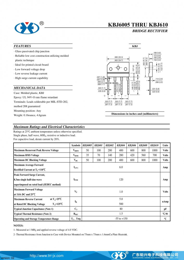 JUXING KBJ610 datasheet page 1