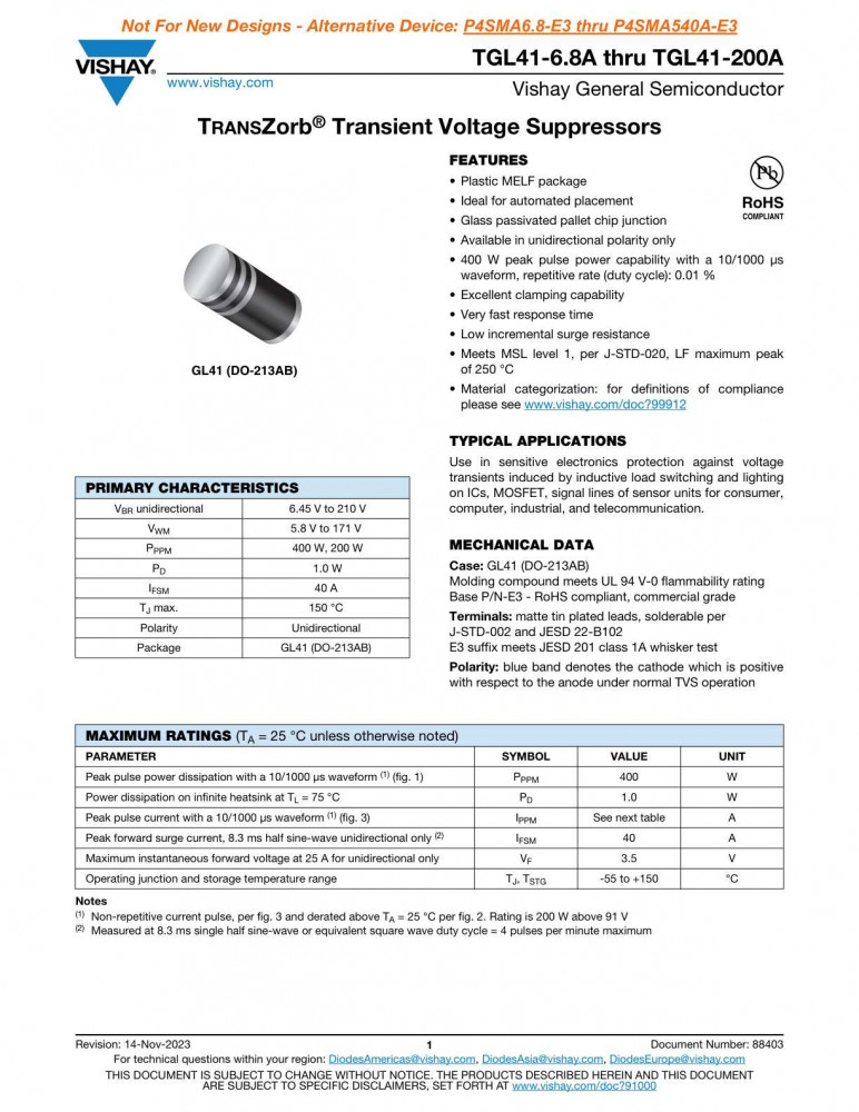 Vishay TGL41 technical document page 1