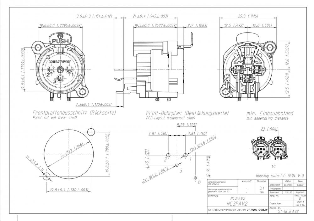 Neutrik NC3FAV2 technical document preview