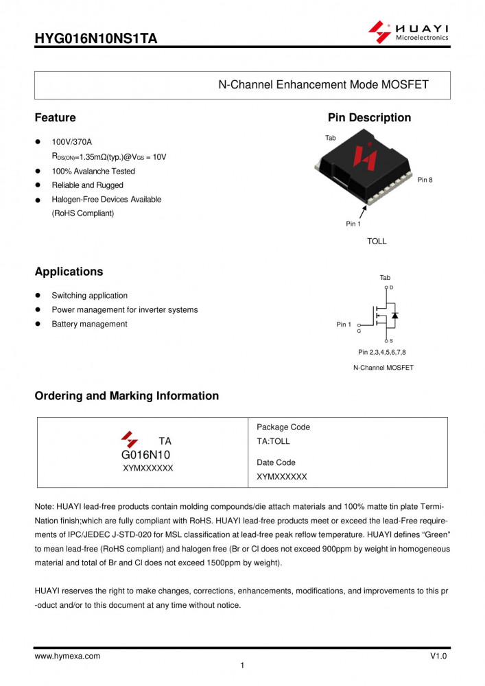HYG016N10NS1TA datasheet page 1
