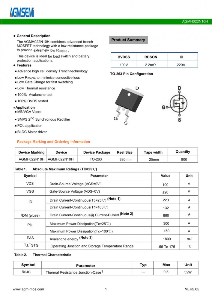 AGMH022N10H datasheet page 1