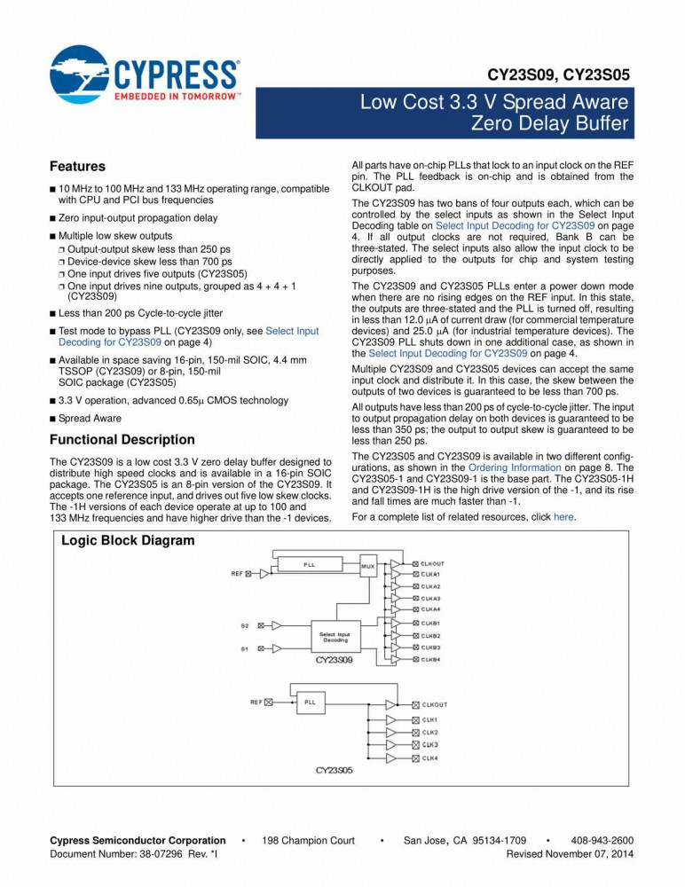 CY23S09SXC-1H datasheet page 1