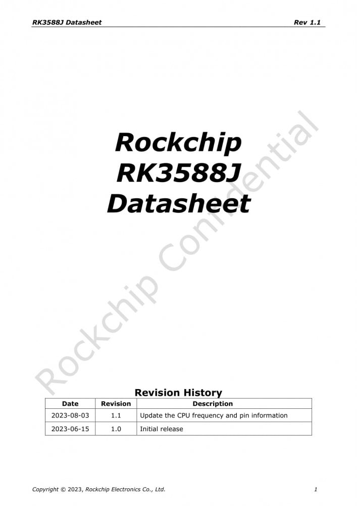 RK3588J datasheet page 1