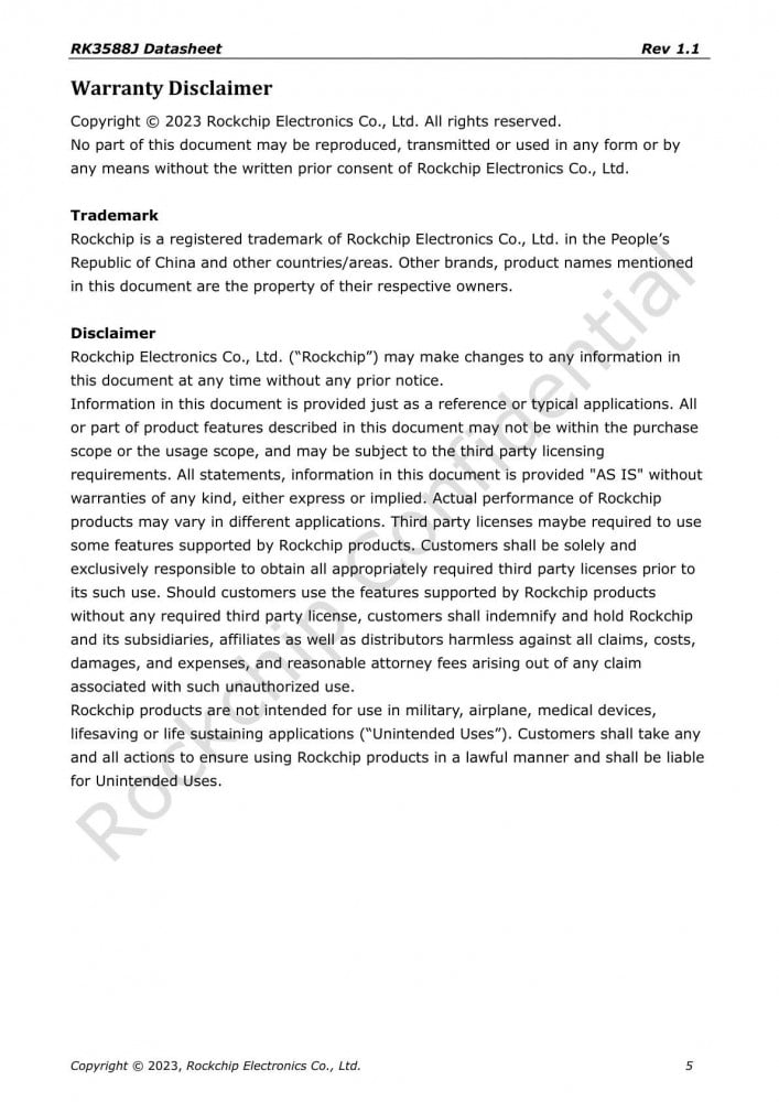 RK3588J datasheet page 5