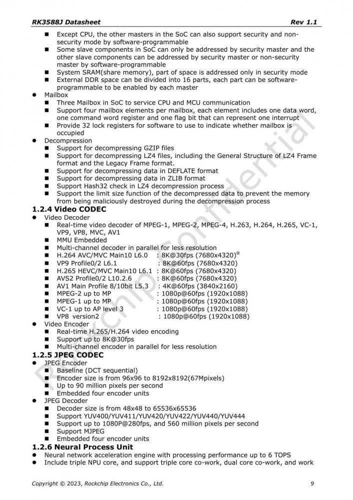 RK3588J datasheet page 9