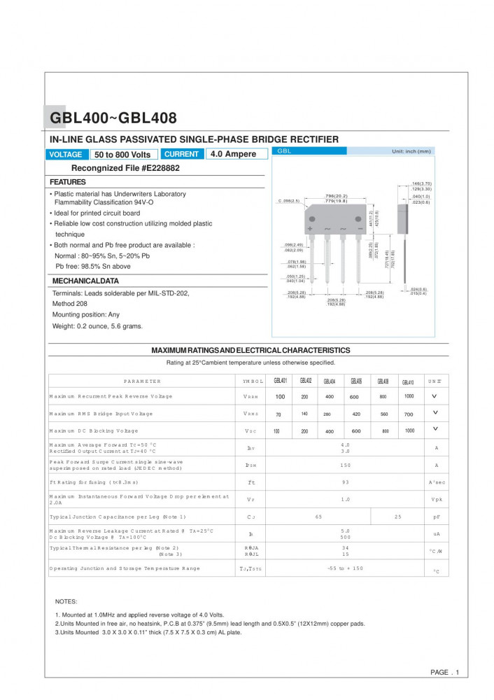 SEP GBL406 datasheet page 1