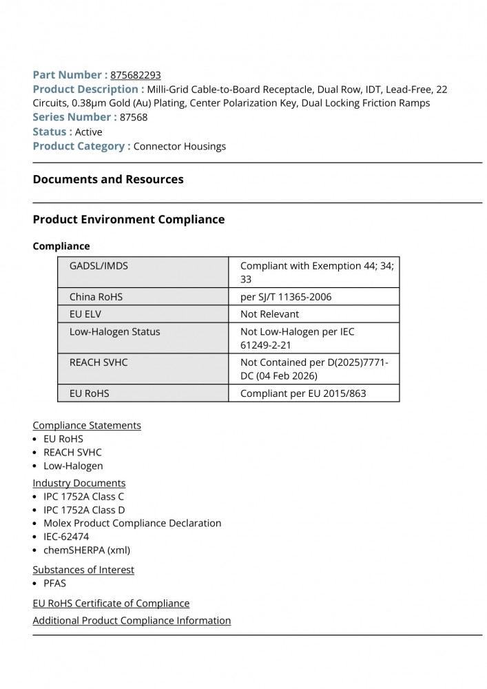 MOLEX 875682293 technical document page 1