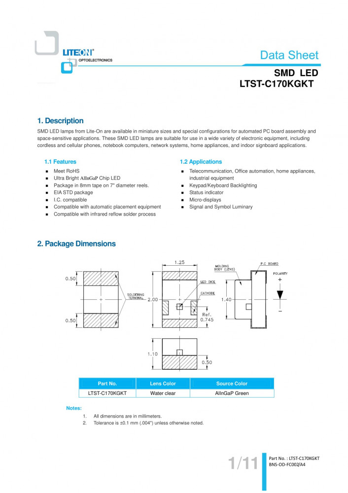 LTST-C170KGKT datasheet page 2