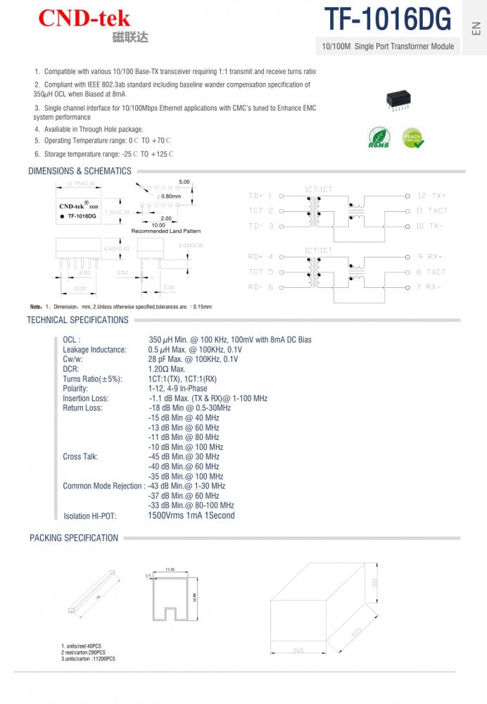 CND-tek TF-1016DG technical document preview