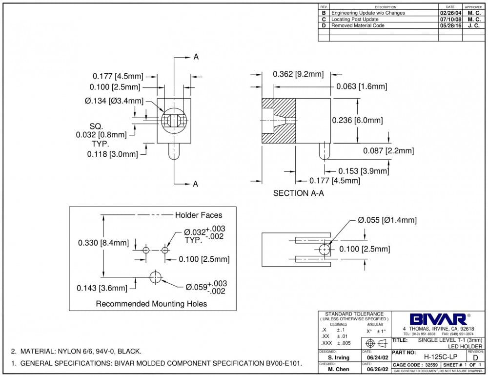 BIVAR H-125C-LP technical drawing page 1