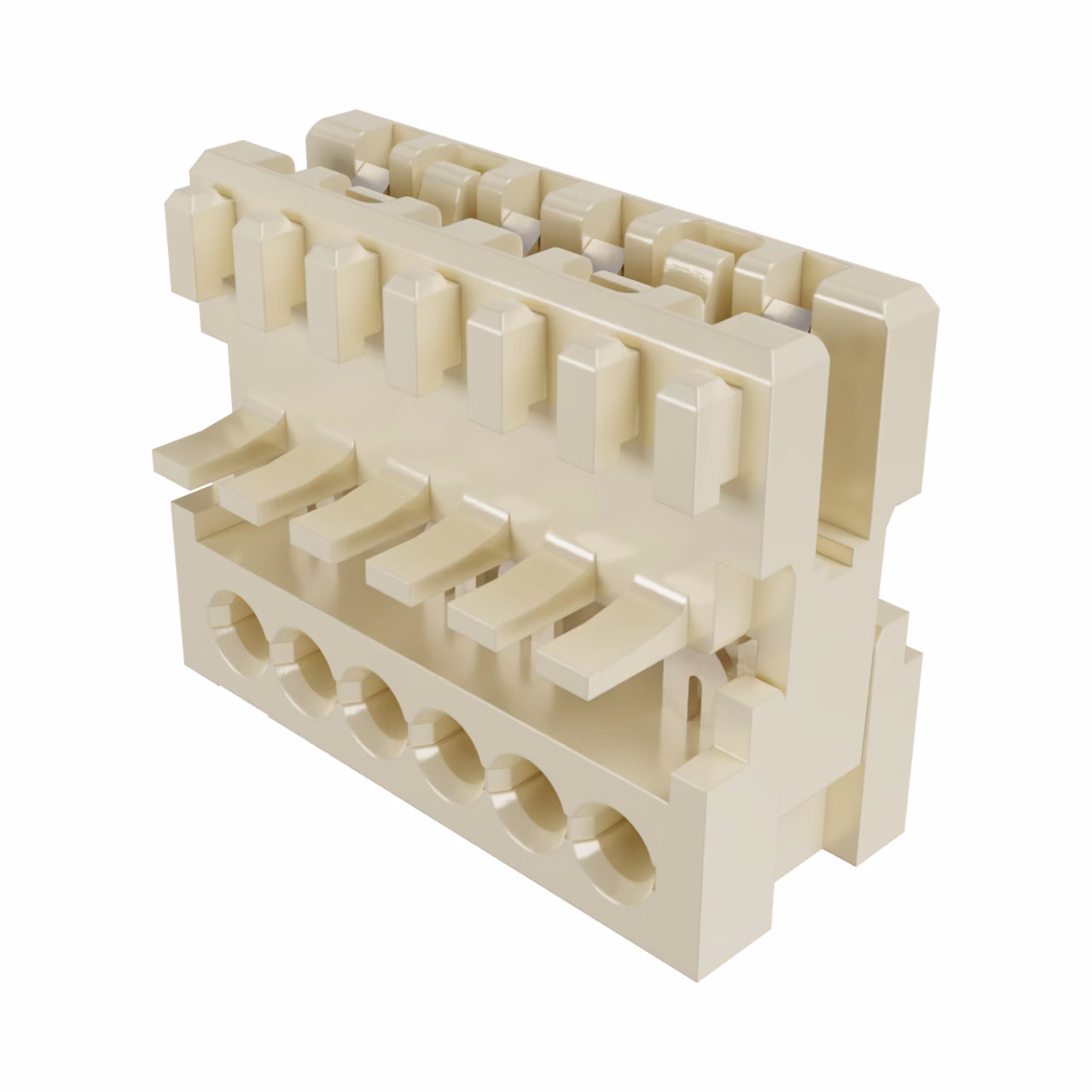 Appli-Mate RAST 2.5 Connector, 2.50mm Pitch, Female, 6 Circuits, Open Endwalls, Circuits 2 and 5 Voided, Latch at Circuit 2 and 5, Tin Plating for sale