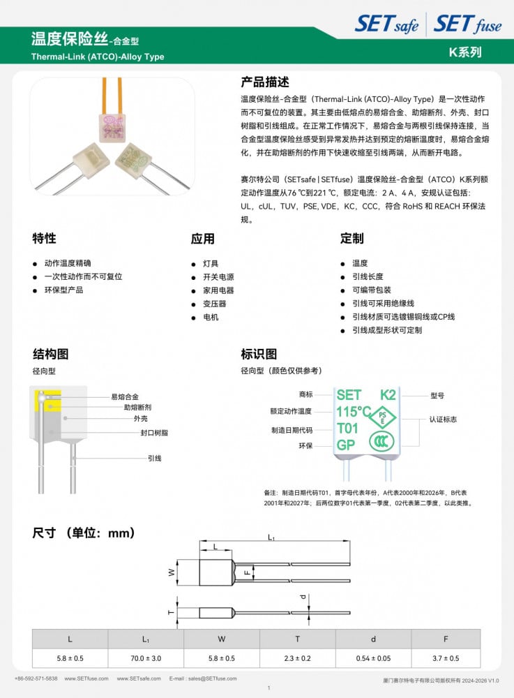 K0 datasheet page 1