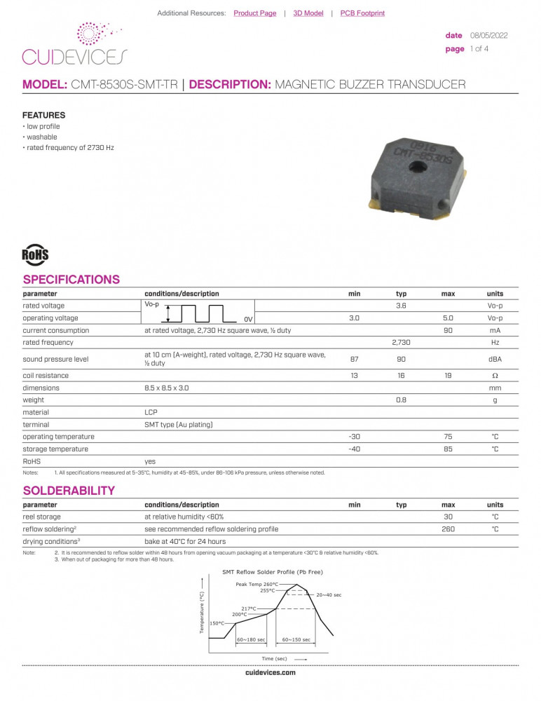 CMT-8530S-SMT-TR datasheet page 1
