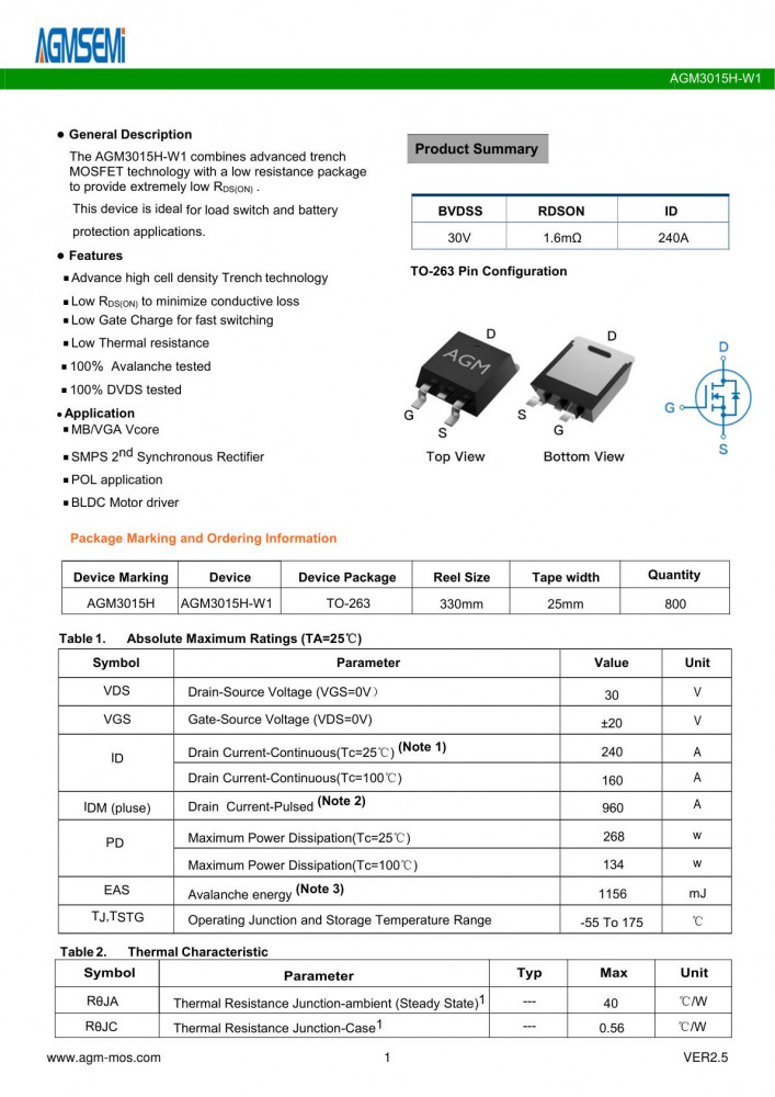 AGM3015H-W1 datasheet page 1