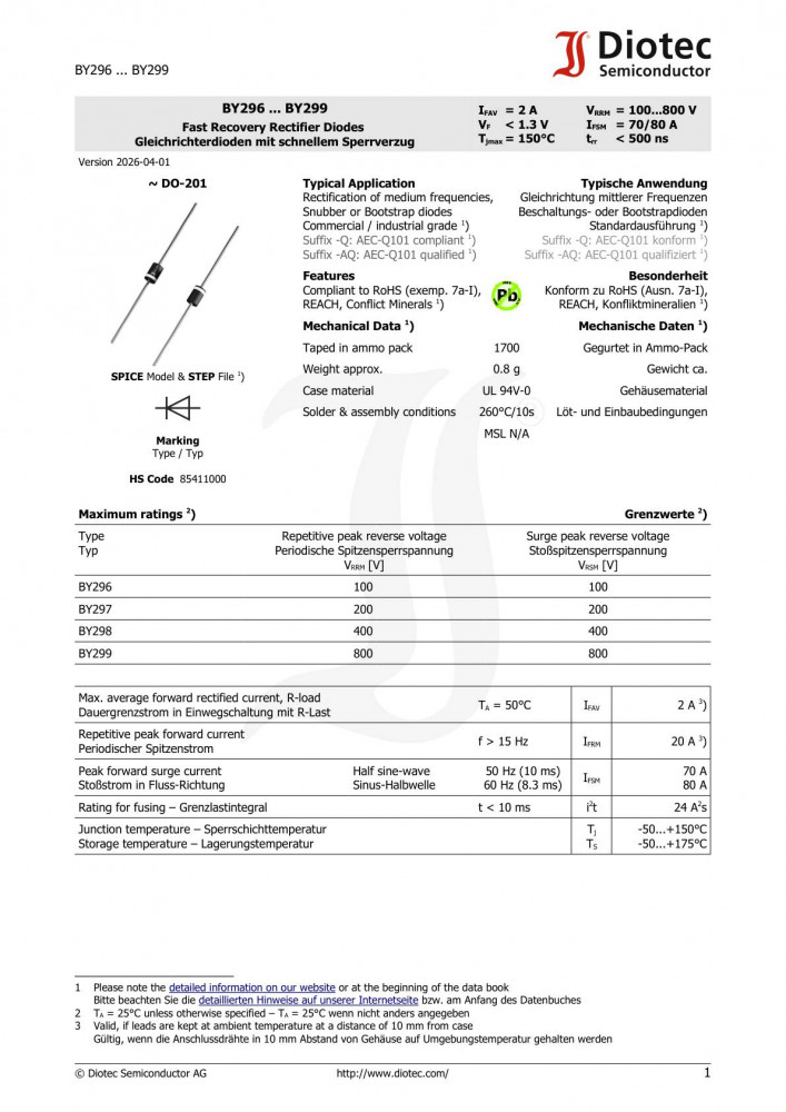 BY299 datasheet visual, page 1