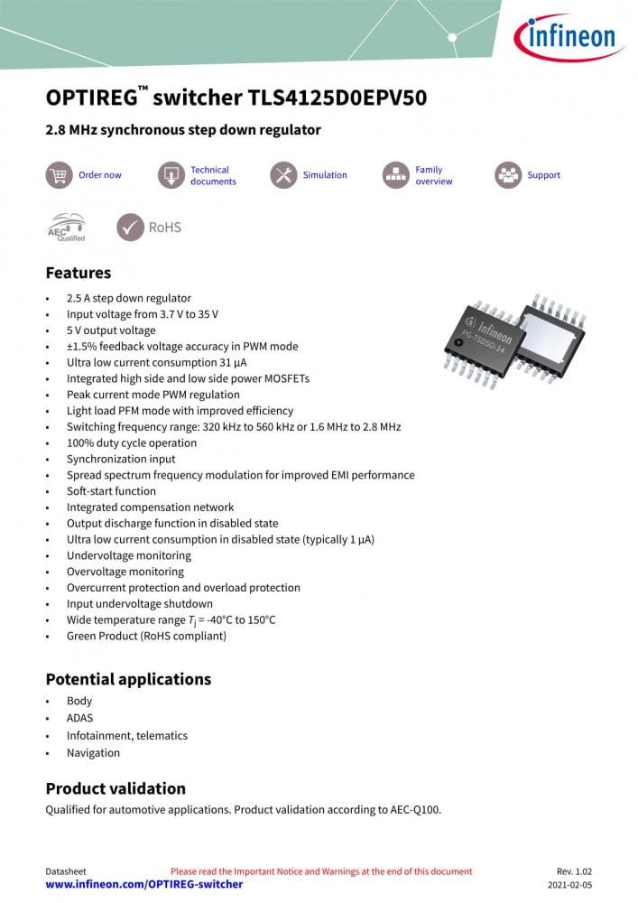 TLS4125D0EPV50 datasheet page 1