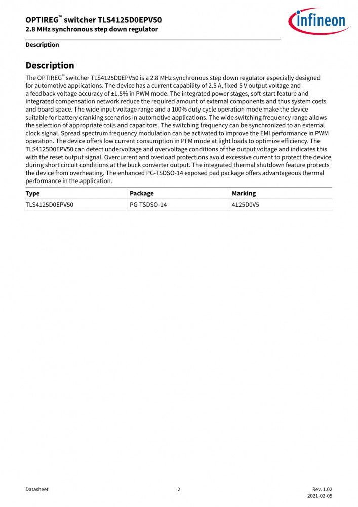 TLS4125D0EPV50 datasheet page 2