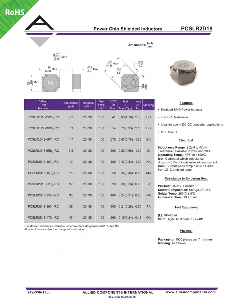 PCSLR2D18 series datasheet page