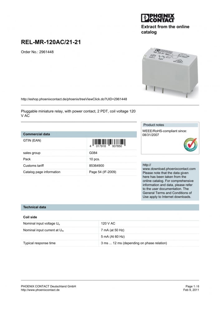 Phoenix Contact 2961448 documentation page 1