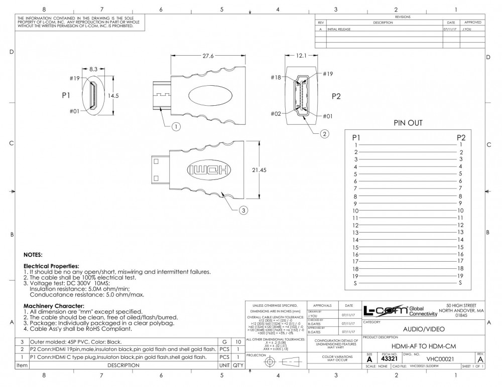 L-com VHC00021 technical drawing page