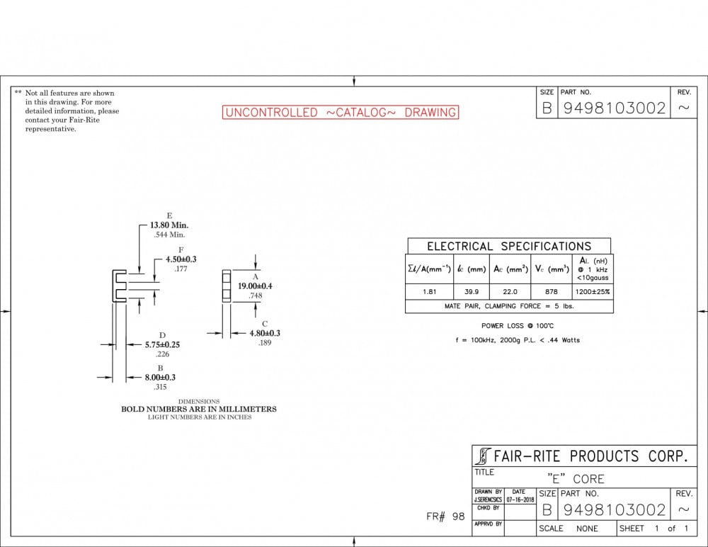 Fair-Rite 9498103002 catalog drawing preview