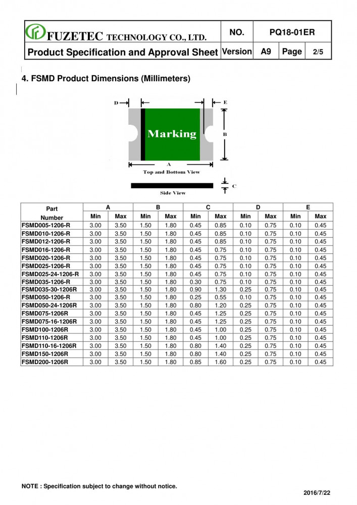FUZETEC FSMD1206 specification page 2