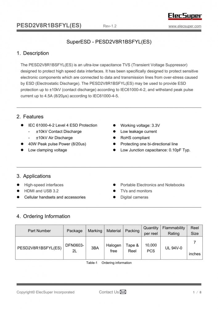 PESD2V8R1BSFYL(ES) datasheet page 1