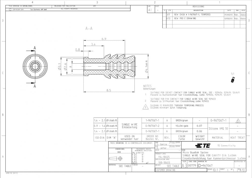 TE Connectivity 967067-1 controlled drawing