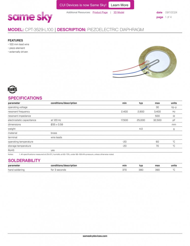 CPT-3529-L100 datasheet page 1