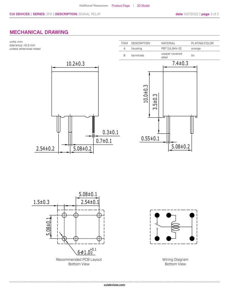 CUI SR2 relay datasheet page 3