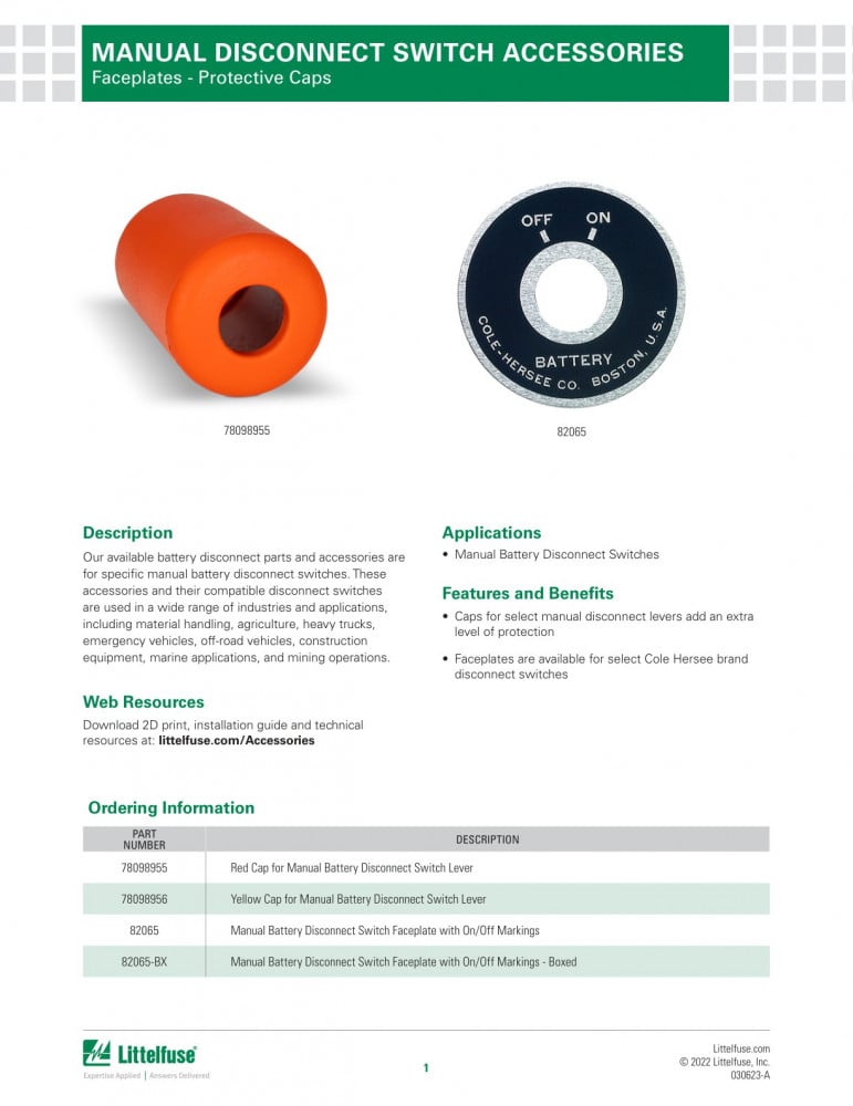 Littelfuse manual disconnect switch accessories documentation