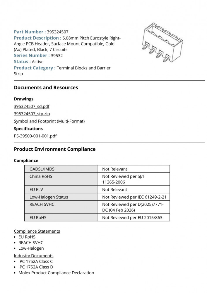 MOLEX 395324507 technical document preview, page 1