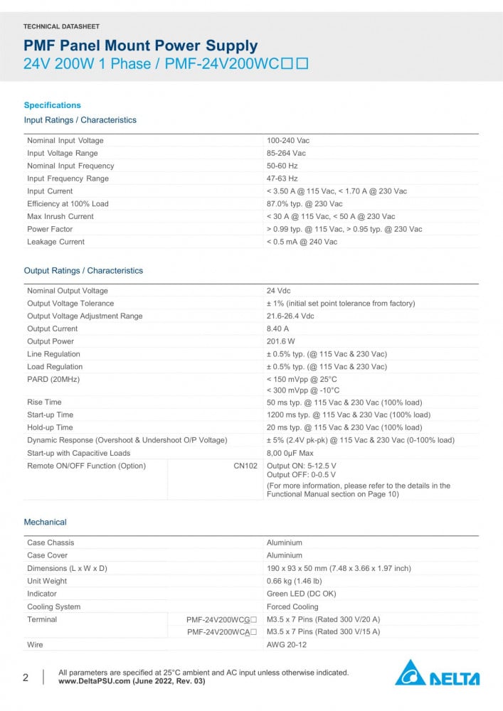 PMF-24V200WCGB technical document page 2