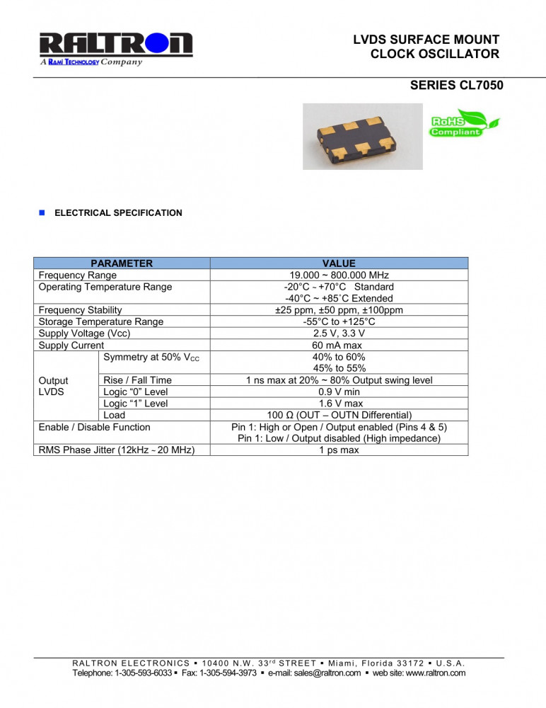 Raltron CL7050 technical document page 1