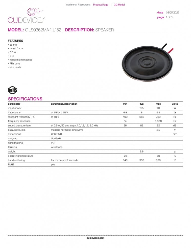 CLS0362MA-1-L152 product specification page