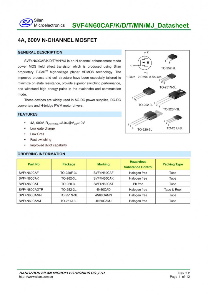 SVF4N60CAF datasheet page 1