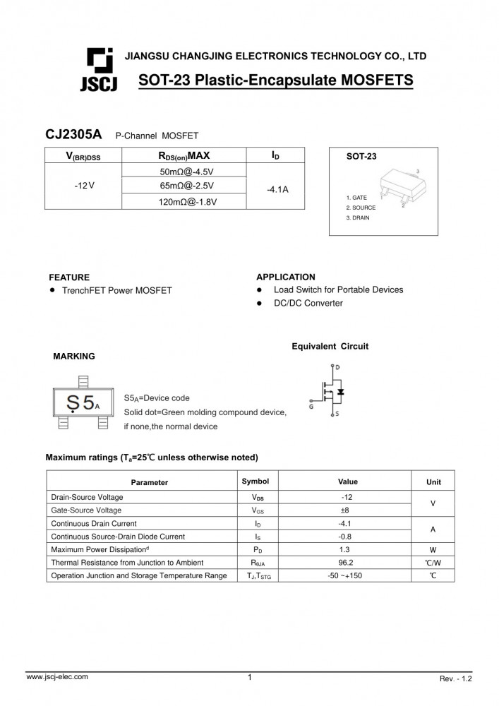 CJ2305A datasheet page 1