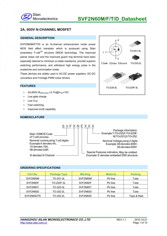 SVF2N60M datasheet page 1