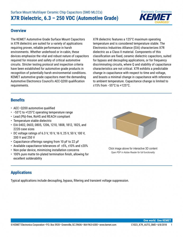 KEMET automotive X7R datasheet page 1