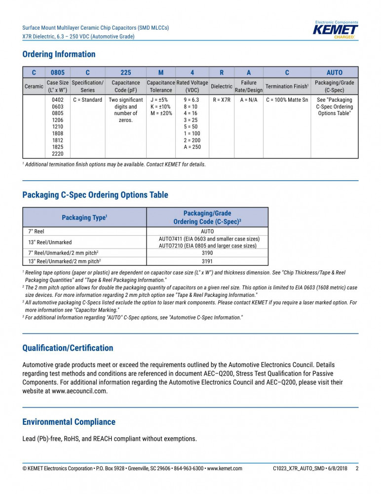 KEMET automotive X7R datasheet page 2