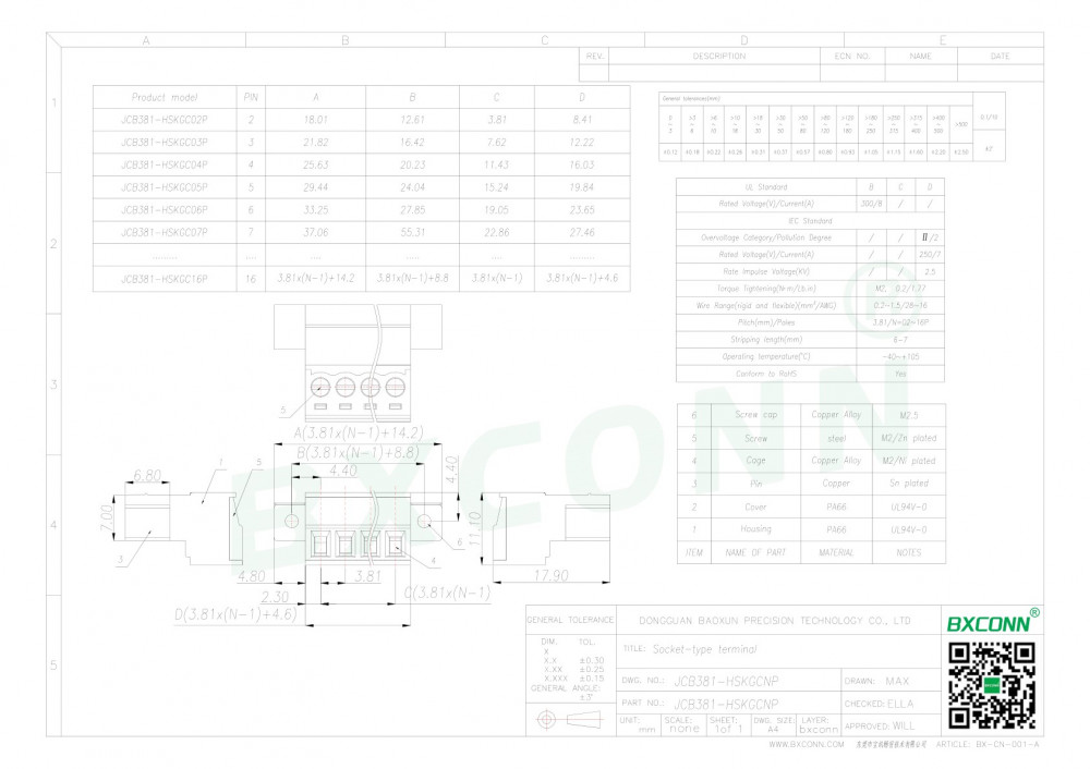 BXCONN JCB381-HSKGCxP product drawing page