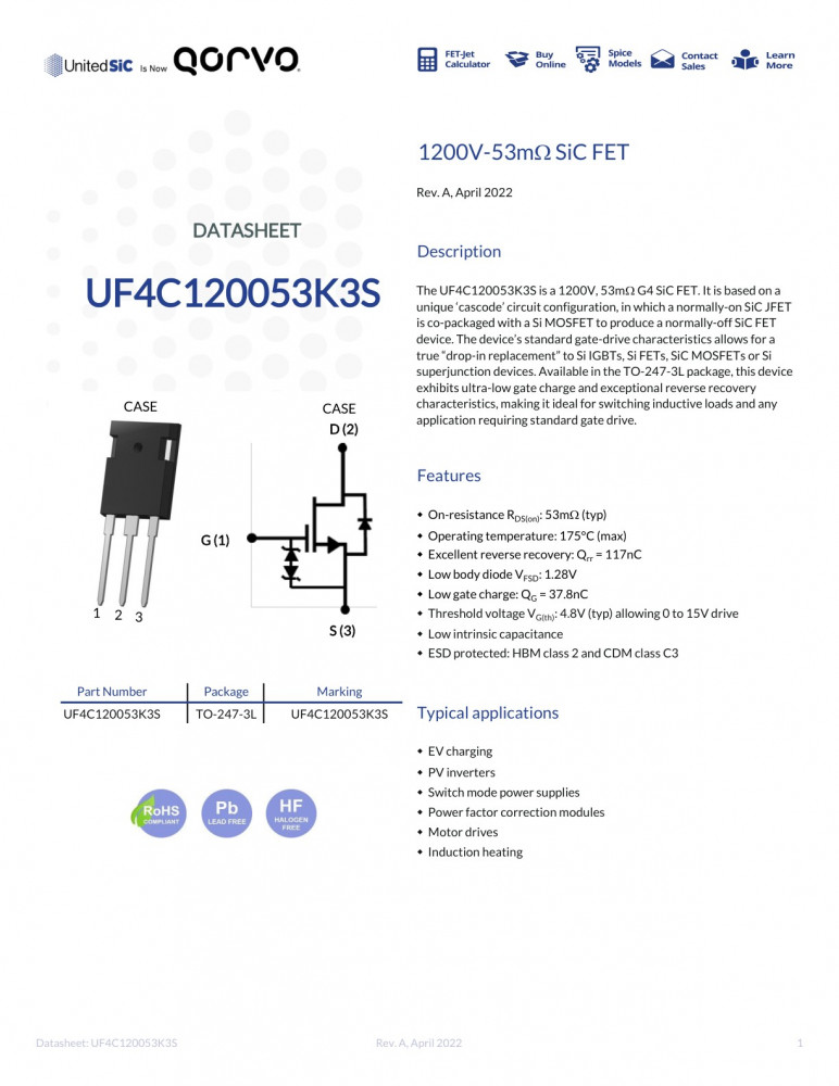 UF4C120053K3S datasheet page 1