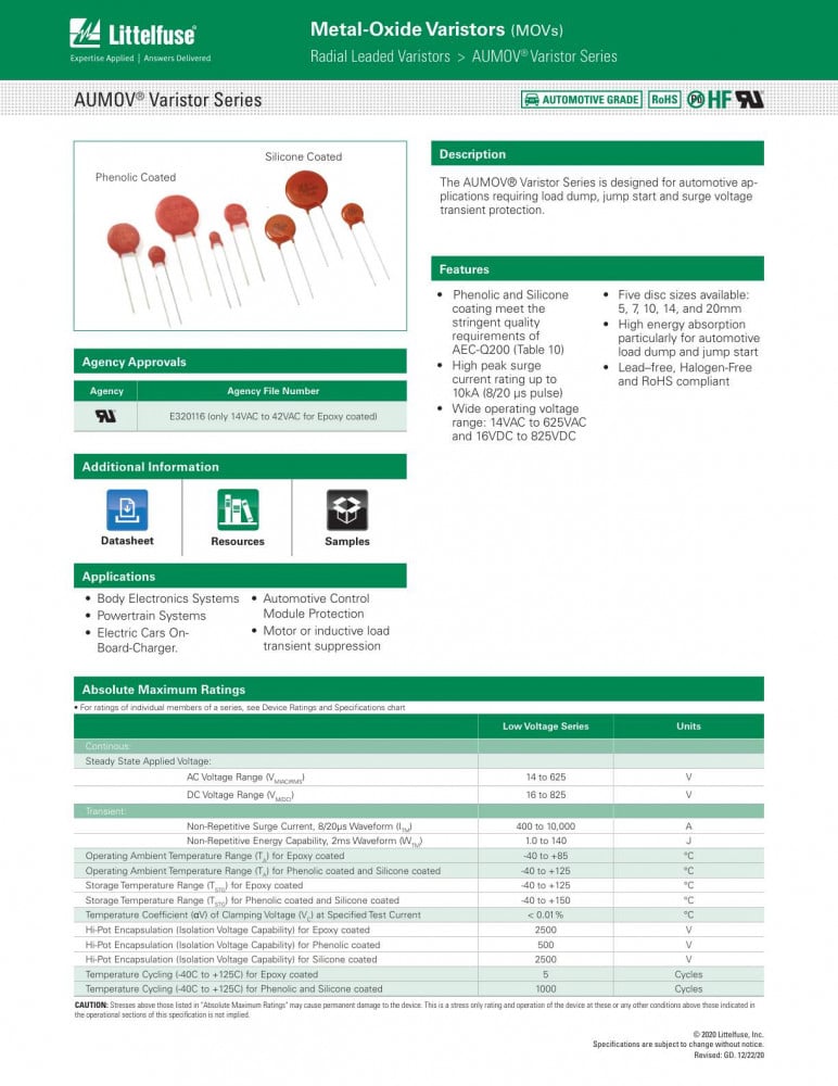 V20H320AUTO datasheet page 1