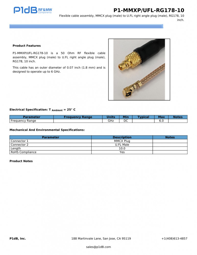 Product documentation image for P1-MMXP/UFL-RG178-10