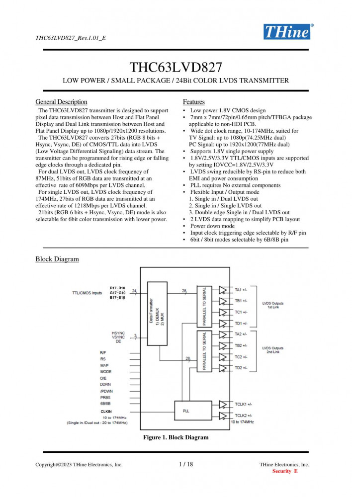 THC63LVD827 datasheet page 1