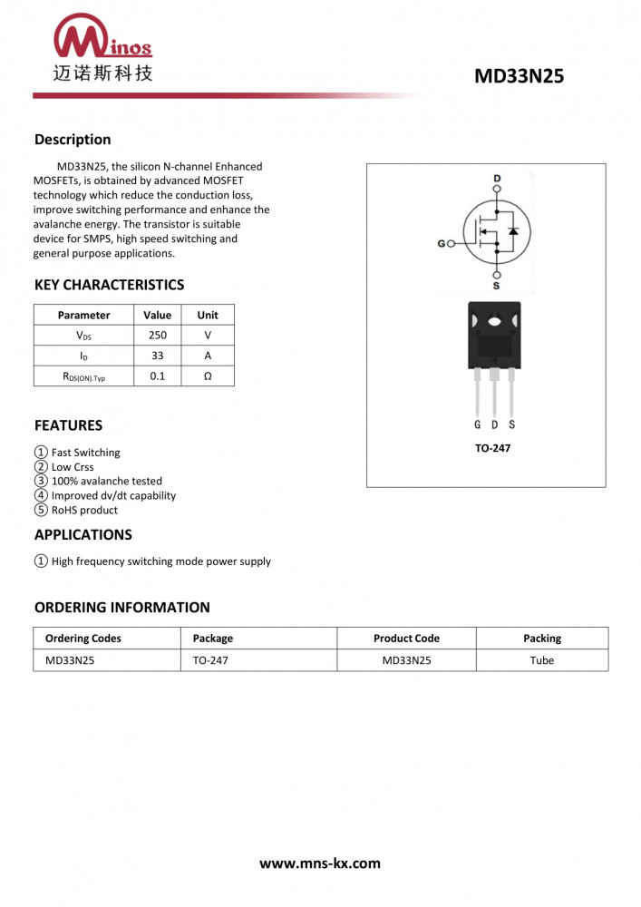MD33N25 datasheet page 1