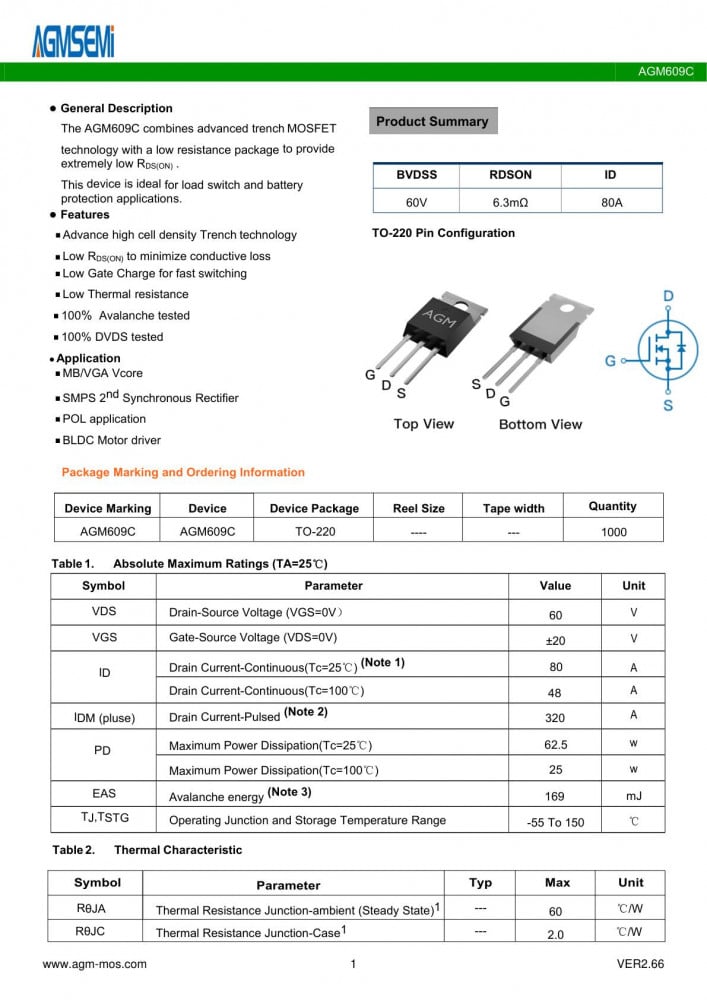 AGM609C datasheet page 1