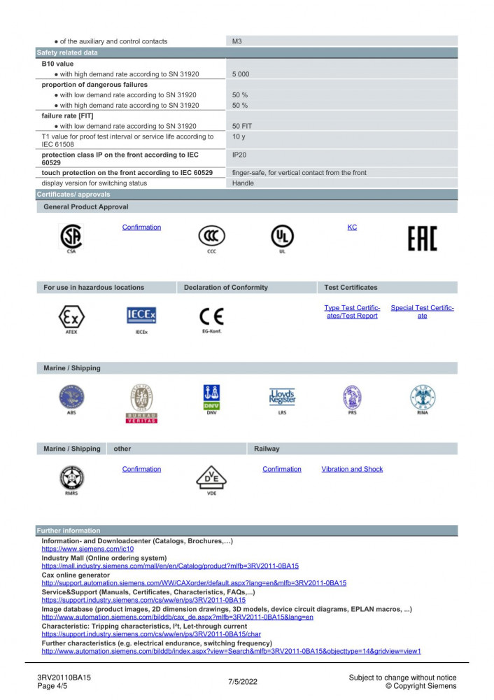 3RV20110BA15 datasheet page 4