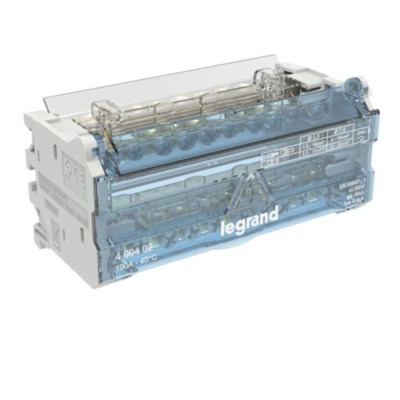 Modular distribution block with staggered bars 100 A - 7 connections per busbar - 4 modules